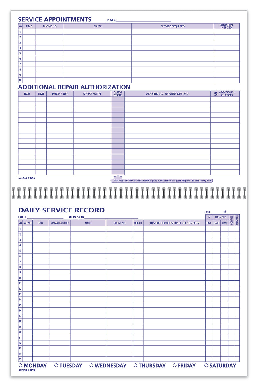 Daily Service Record Book - DSR - 50 Pages – Dealer Depot USA
