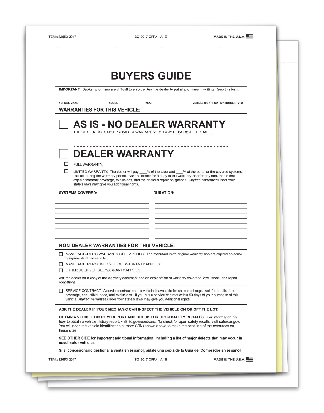 Interior Buyers Guide - BG-2017- As Is - 3 Part, Paper/PA – Dealer ...